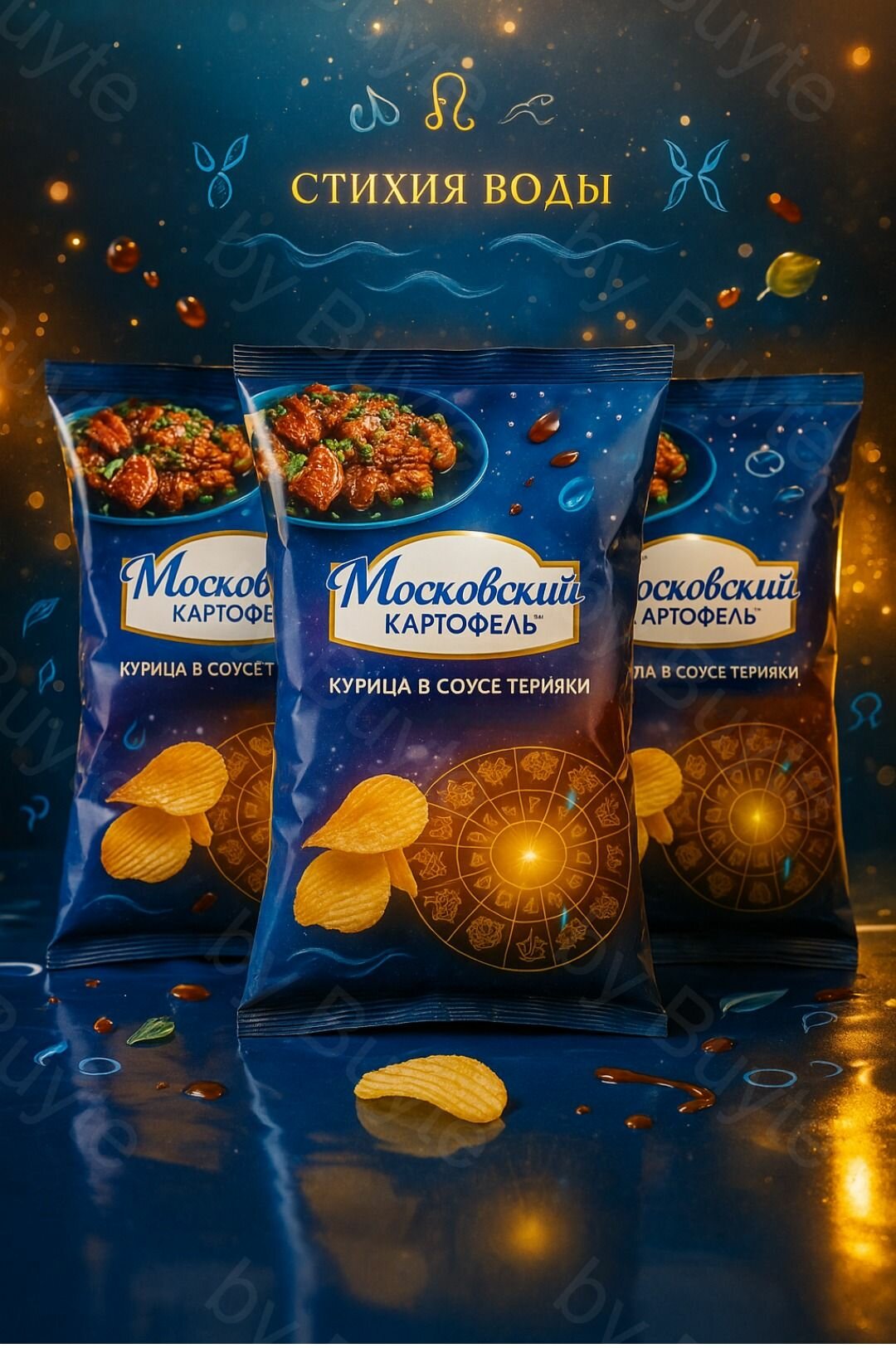 Чипсы Московский картофель Рифленые со вкусом Курицы терияки, 3 по 90г