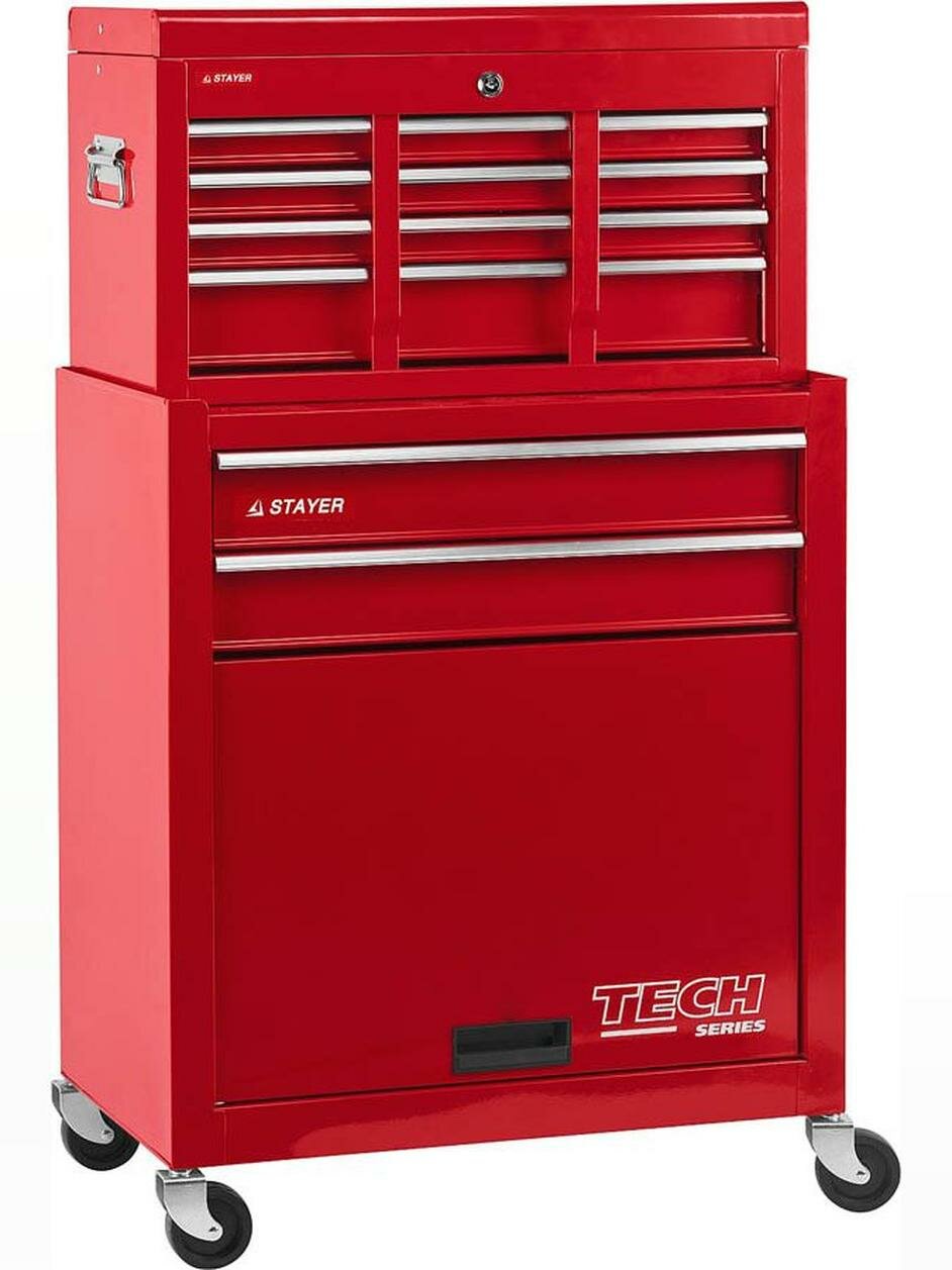STAYER 2 ящика + ящик настольный, 7 полок, 616х330х742 мм, тележка инструментальная 38909-K