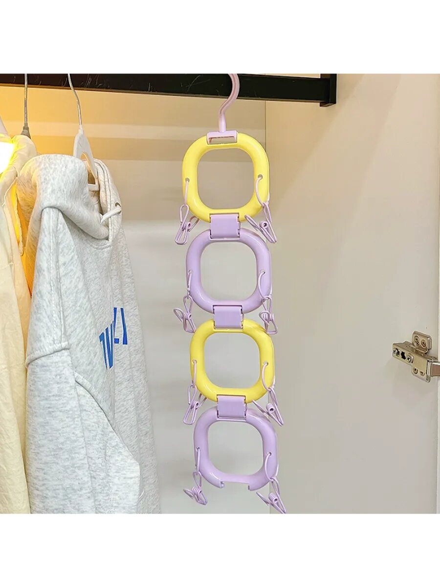 Крючок для шляп и шарфов - сиреневый, желтый, 4 кольца