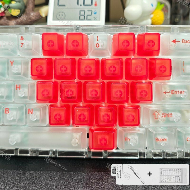 Кейкапы EV63 полупрозрачные, черно-белые, с прозрачной розовой гравировкой сбоку, профиль OEM, для ПК, для магнитных