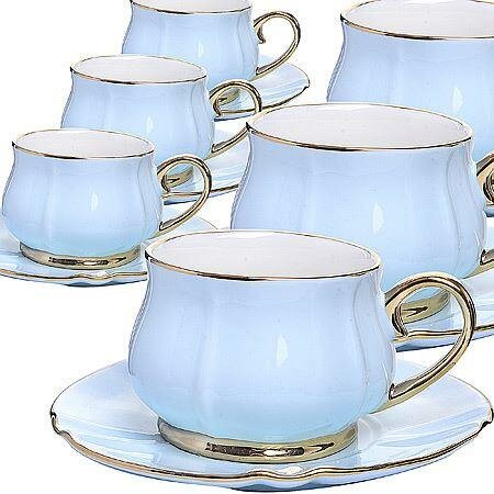 Чайный набор на 6 персон 12 предметов LORAINE чашки 200мл, блюдца, костяной фарфор (30530)