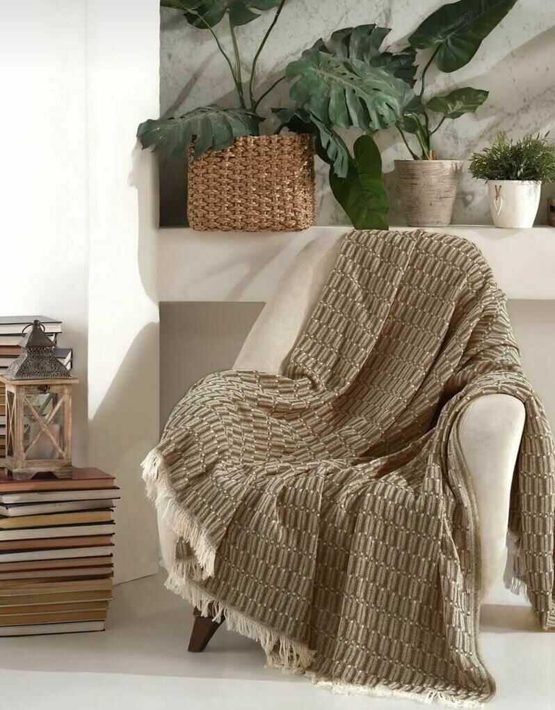 Плед MARIN Bej, 2 спальный 170х220, покрывало на кровать и диван, хлопок