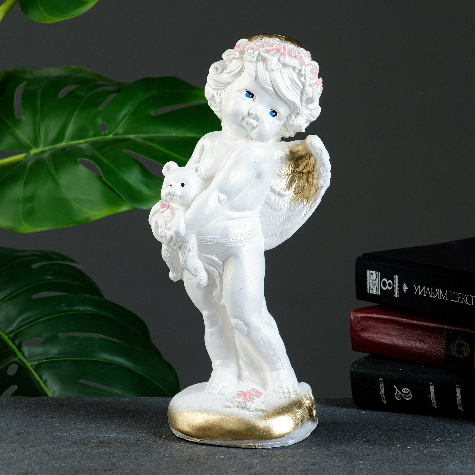 Фигура Хорошие сувениры "Ангел с мишкой", перламутр, 30x13x13 см