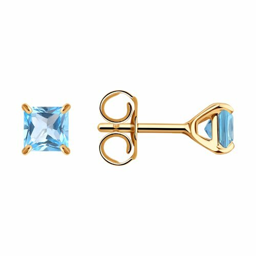 Серьги пусеты, красное золото, 375 проба, топаз