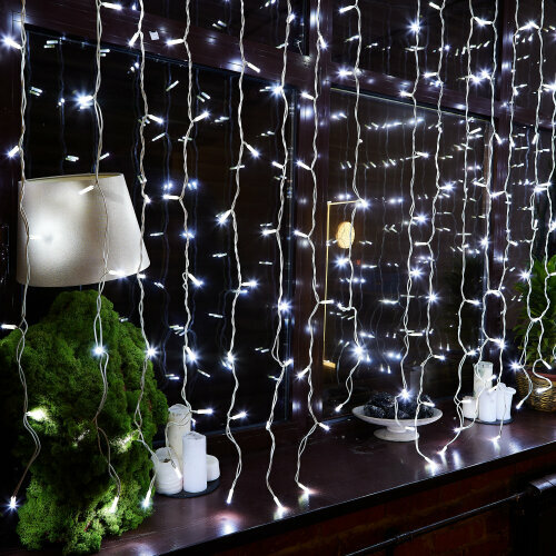 Занавес светодиодный с эффектом мерцания соедниняемый Uniel ULD-C2030-240-TWK WHITE IP67 3х2м. 240 светодиодов. Белый свет. Провод белый, UL-00001356