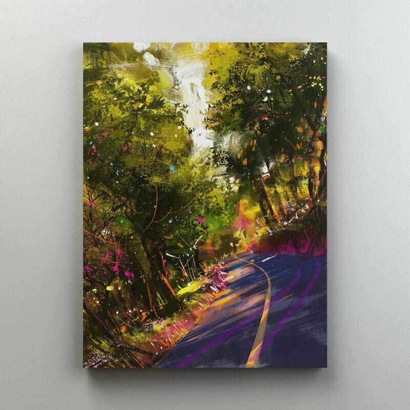 Интерьерная картина на холсте "Дорога в цветущем лесу" размер 30x40 см