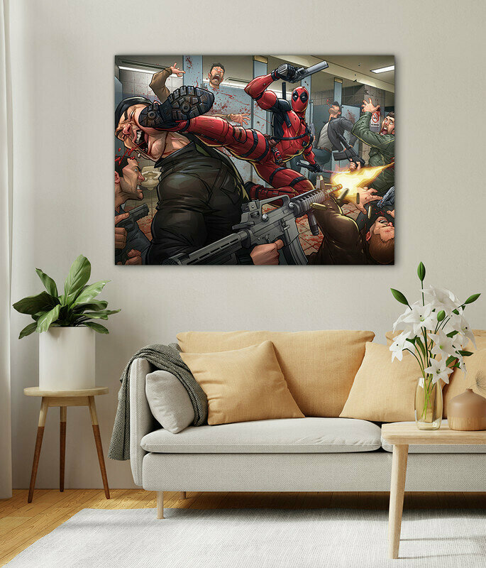 Интерьерная картина на холсте "Дедпул в драке - Deadpool" размер 60x45 см