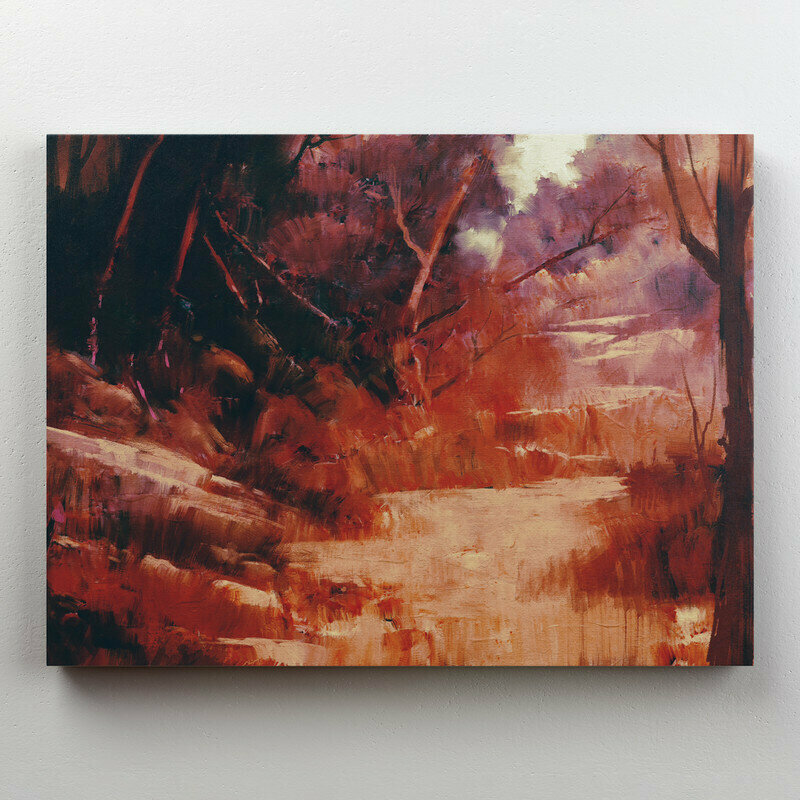 Интерьерная картина на холсте "Абстрактная живопись - тропинка в лесу" размер 40x30 см