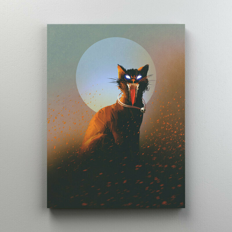 Интерьерная картина на холсте "Дьявольский кот на фоне луны" размер 30x40 см
