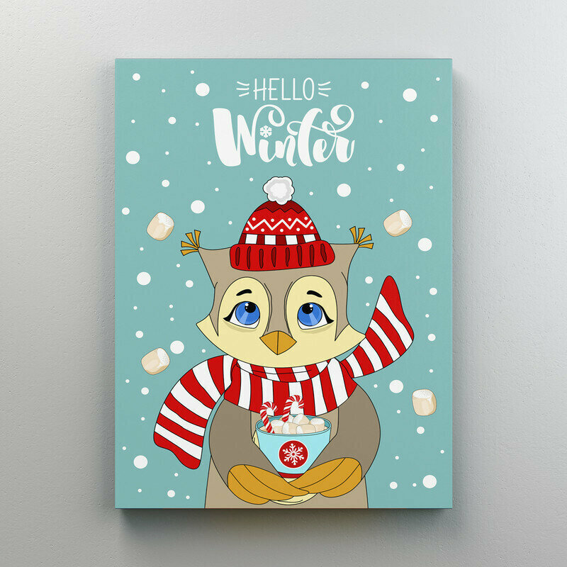 Интерьерная картина на холсте "Винтажный постер - маленький совенок" размер 22x30 см