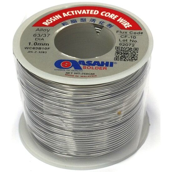 Припой с флюсом Asahi Припой WC63B10F, 1.0мм 0.25кг Sn63/Pb37 (СF10 флюс RA)