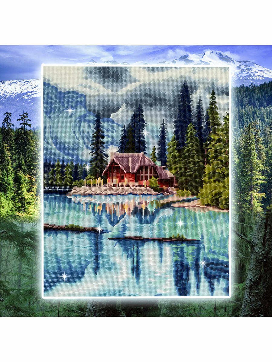 Алмазная мозаика "Домик на озере", 38х48 см, DE7125