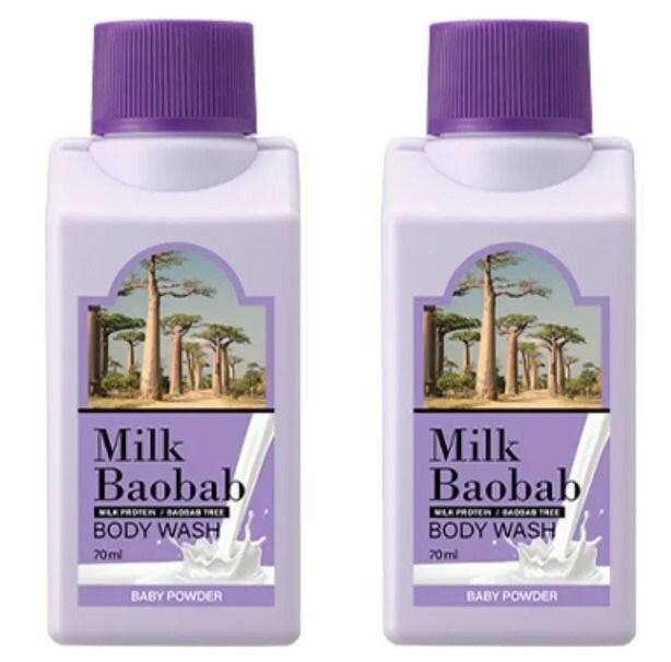 Milk Baobab Гель для душа Body Wash Baby Powder Travel Edition, 70мл, 2шт