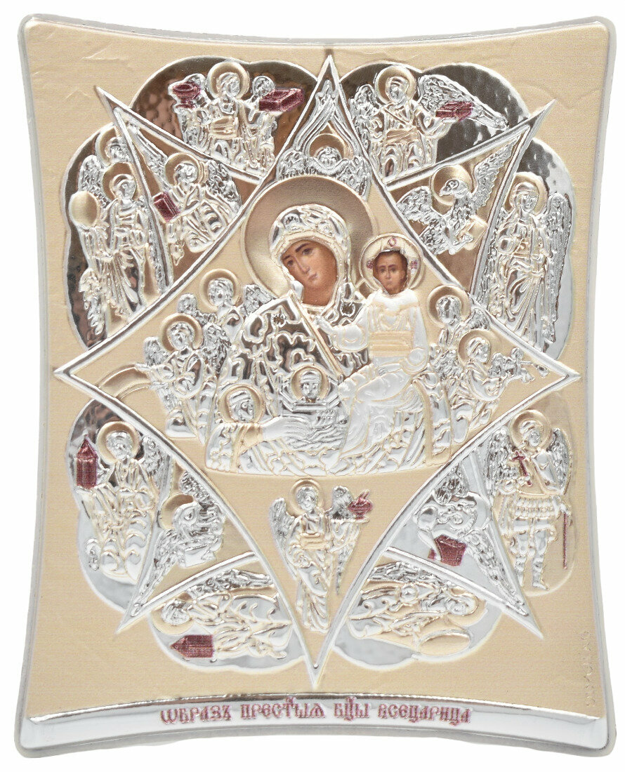 Икона "Неопалимая Купина" / Божией Матери / Икона на дереве с серебрением / 8х9 см / Греция Slevory / 108TW2FWB