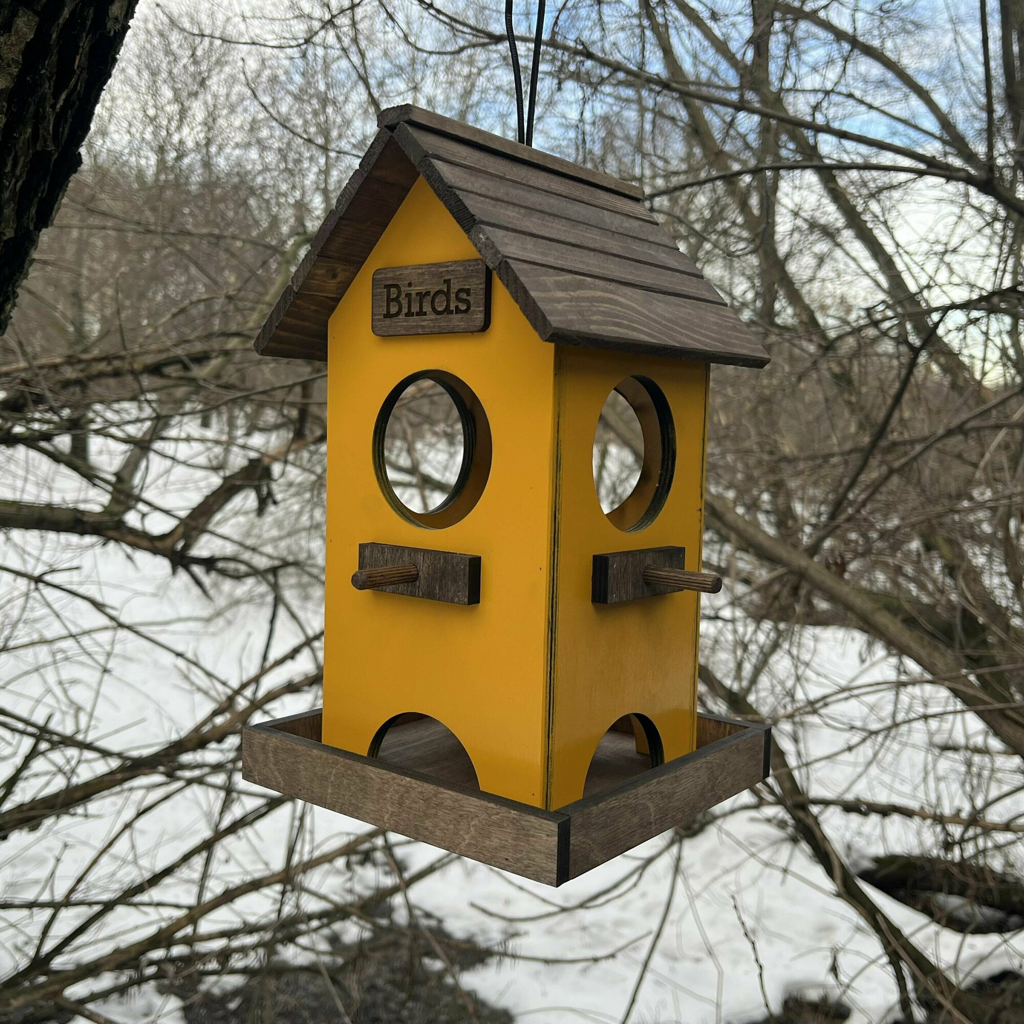 Кормушка для птиц PinePeak / деревянный скворечник для птиц подвесной для дачи и сада, 290х180х180мм