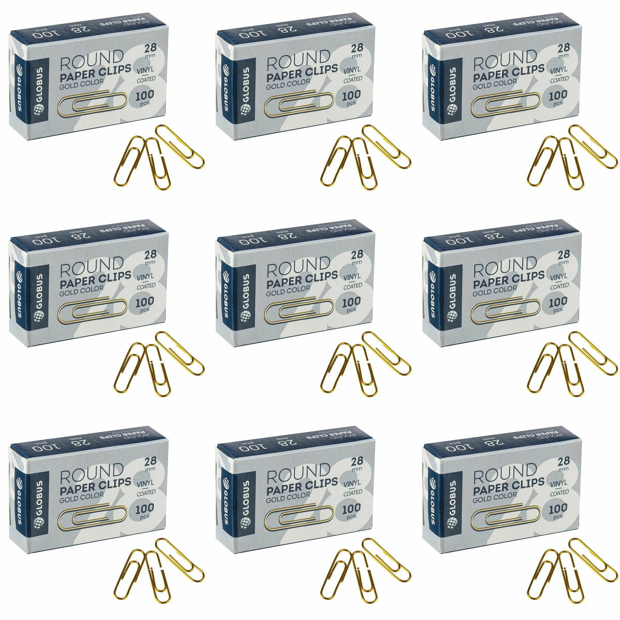 Глобус Скрепки Золотистые, 28 мм,100 шт, 9 уп