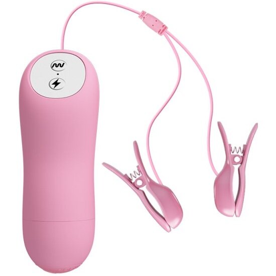 Зажимы на соски Baile Нежно-розовые с вибрацией и электростимуляцией