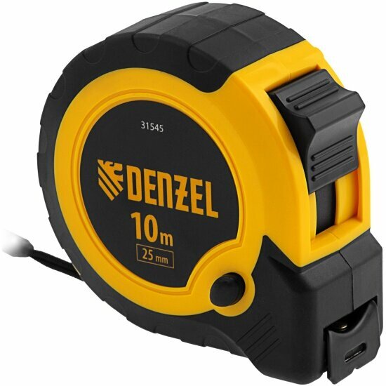 Рулетка Denzel 10м х 25мм, двухкомп. корпус, кнопка-пауза, 31545