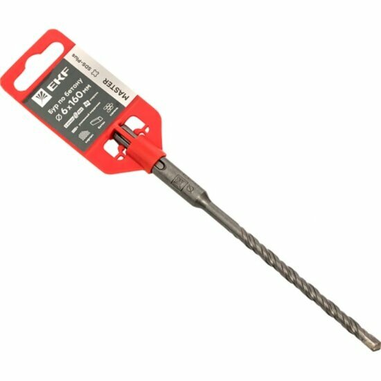 Бур по бетону Ekf SDS-plus 6х160мм 2 резца 4S спираль Master, db-6-160-2x4
