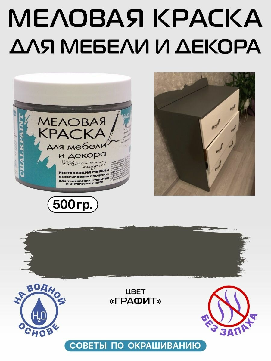 Краска меловая для мебели Chalky Paint, на водной основе, графит, 500 г