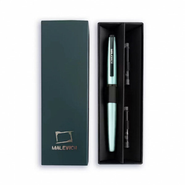 Ручка перьевая с конвертером, перо EF 0,4 мм, 2 картриджа (индиго, черный): бирюзовый