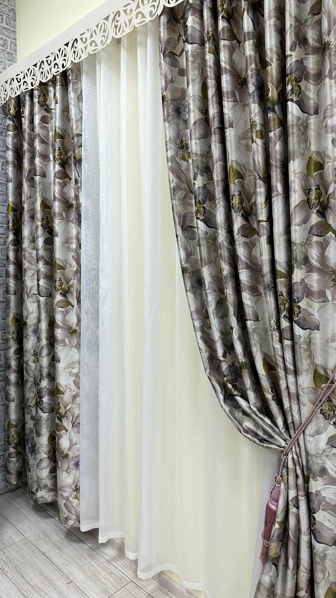 Портьеры блэкаут рогожка цветы 3м