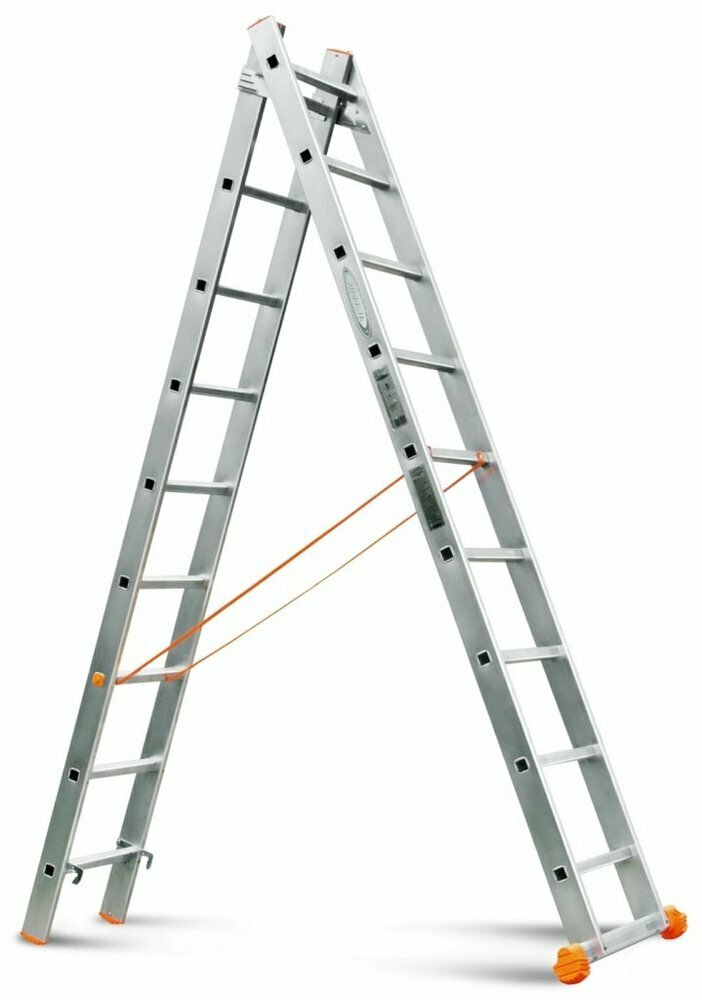 Двухсекционня Алюминиевая Лестница Эйфель Дл 82 Классик 2Х9, Длина 4.35 М, Нагрузка 150 Кг.