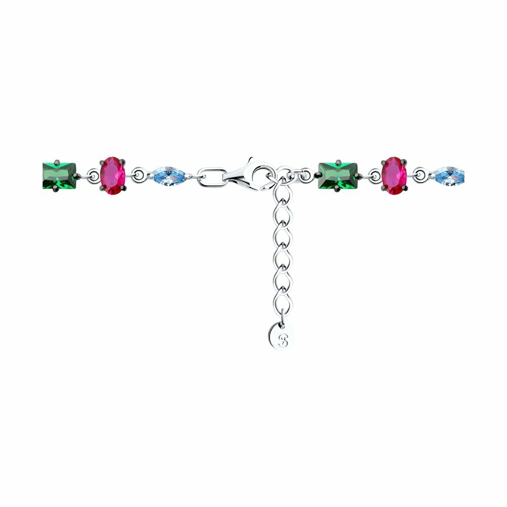 Браслет, серебро, 925 проба, родирование, фианит