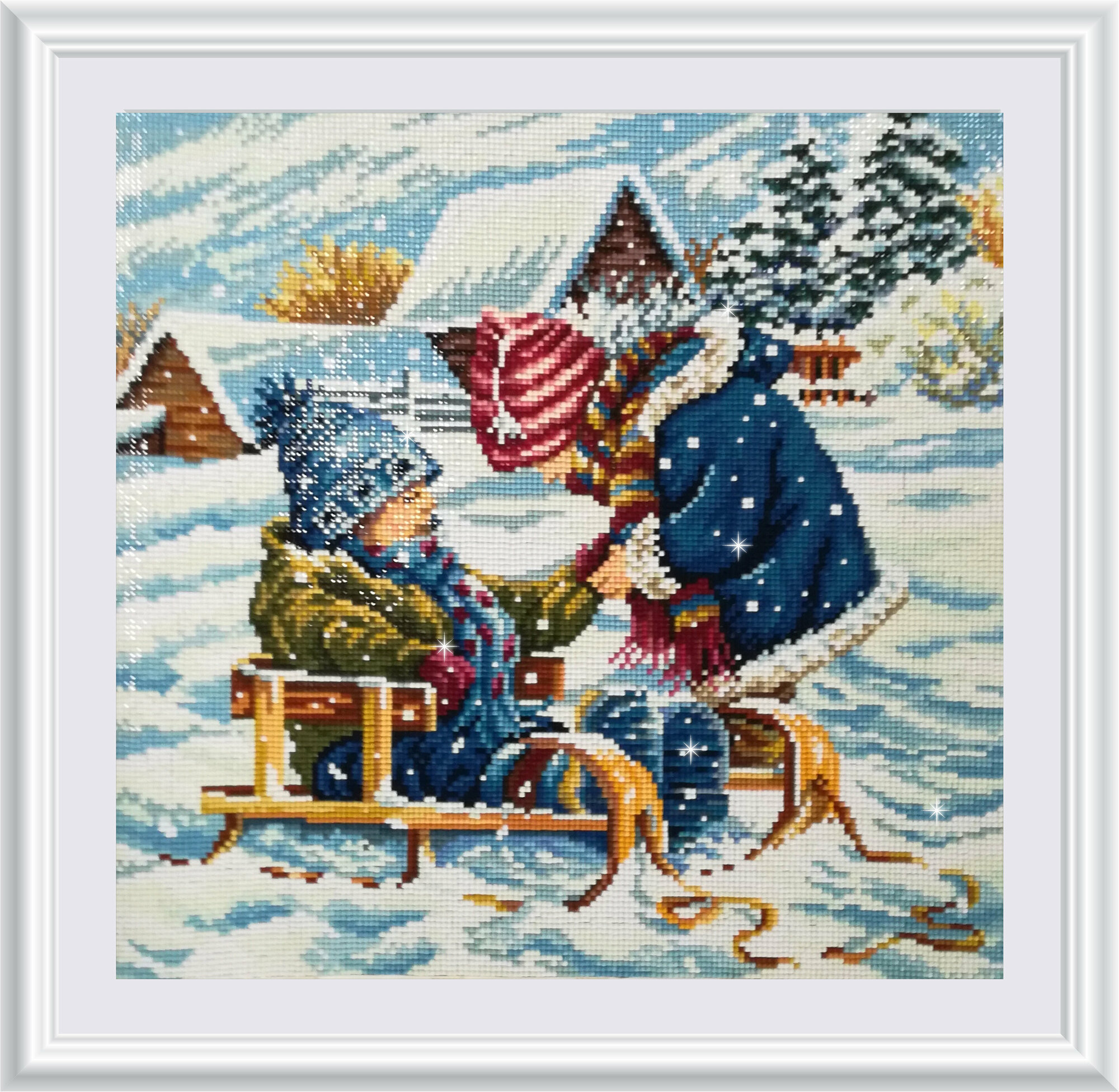 "Зимние катания" от Collection D'Art, алмазная мозаика 40х40 см, РТО