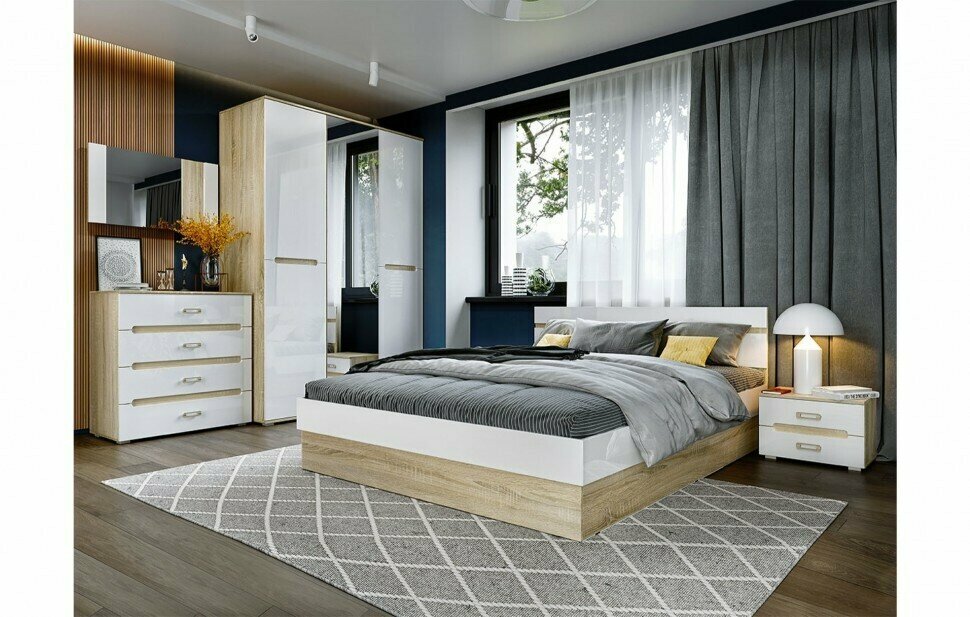 Комплект мебели для спальни Ким 160х200 Дуб Сонома/Белый глянец