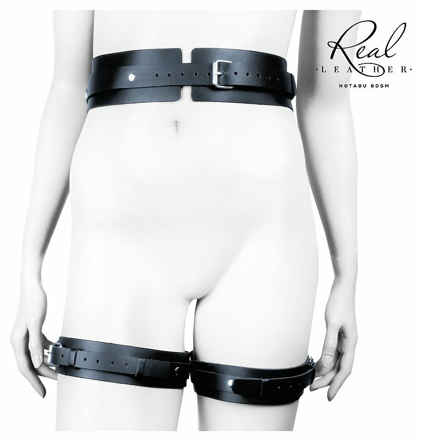 Черный кожаный пояс с гартерами S-M Notabu