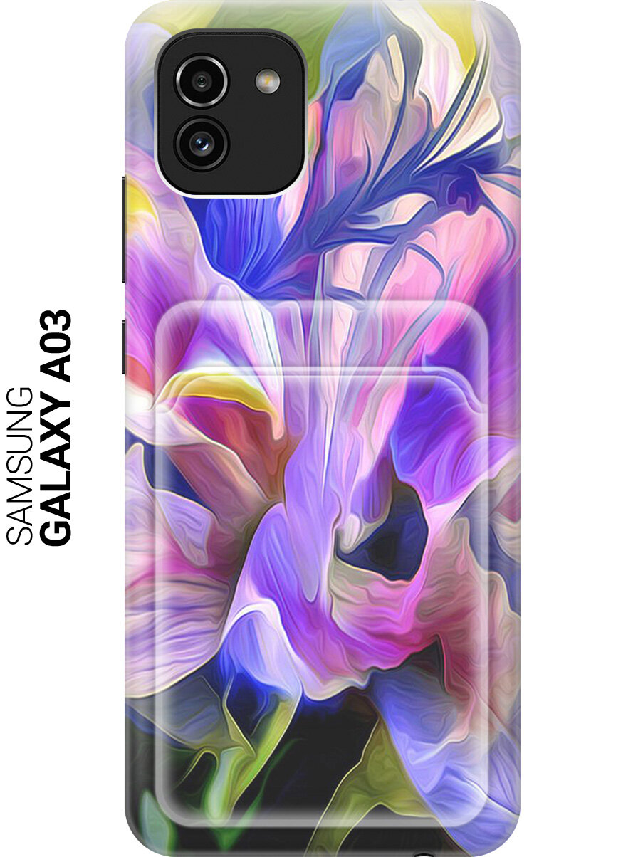 Чехол с карманом для карт на Samsung Galaxy A03 / Самсунг А03 с принтом "Цветочная абстракция"