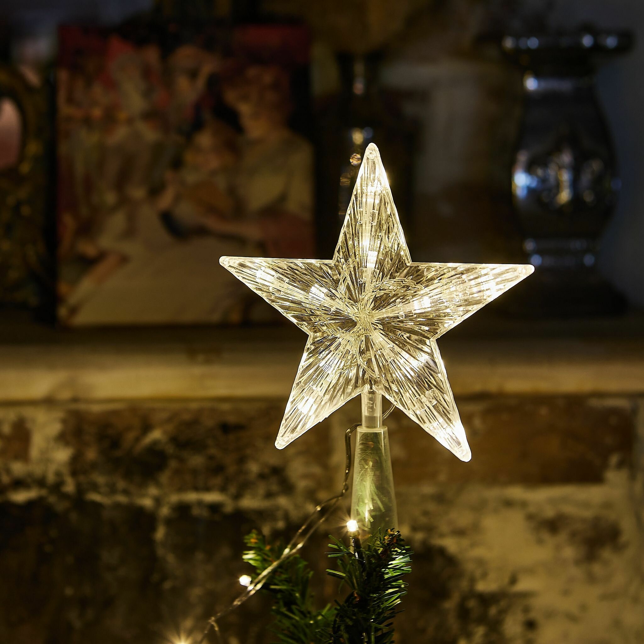 Украшение новогоднее Звезда на макушку елки 10 LED. Статическое свечение. Теплый белый свет. На батарейках. IP20 Uniel