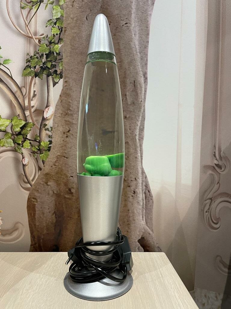 Лава-лампа LL-100, 41см, мощность 35Вт, E14, декоративное освещение, зеленый воск Серебристая/Прозрачная /Зелёный воск