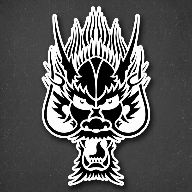 Наклейка на авто "ЧБ орнамент - китайский дракон" 14x24 см