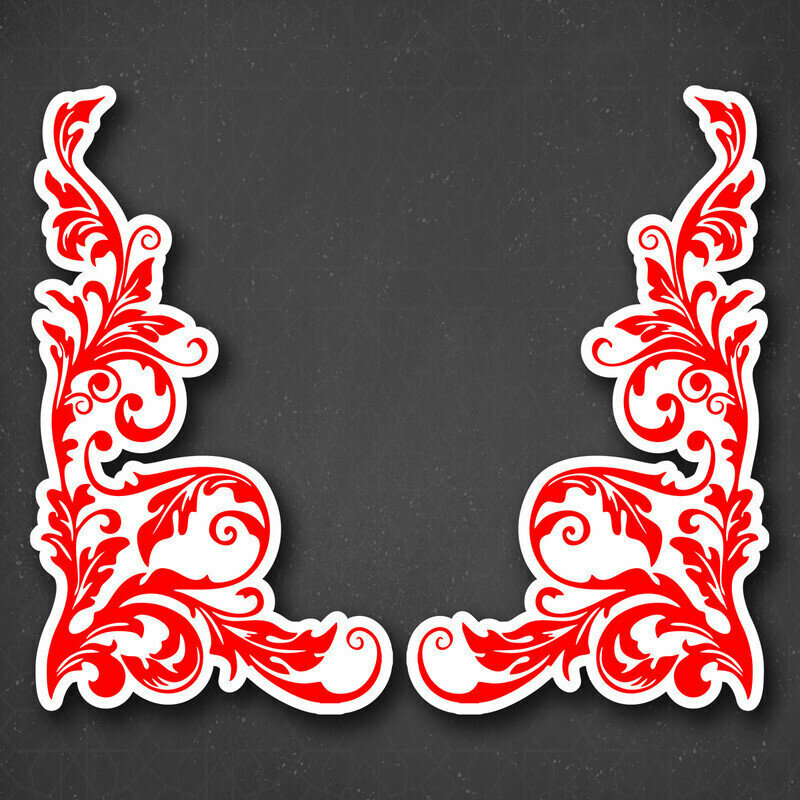 Наклейка на авто "Красные цветы орнамент уголки" 22x19 см