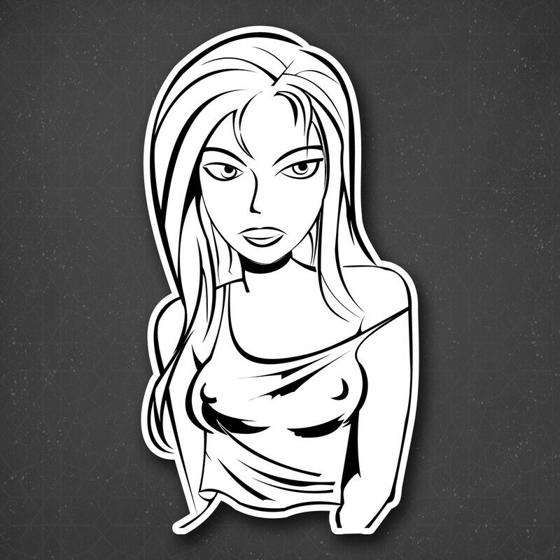 Наклейка на авто "Девушка в прозрачной майке" 13x24 см