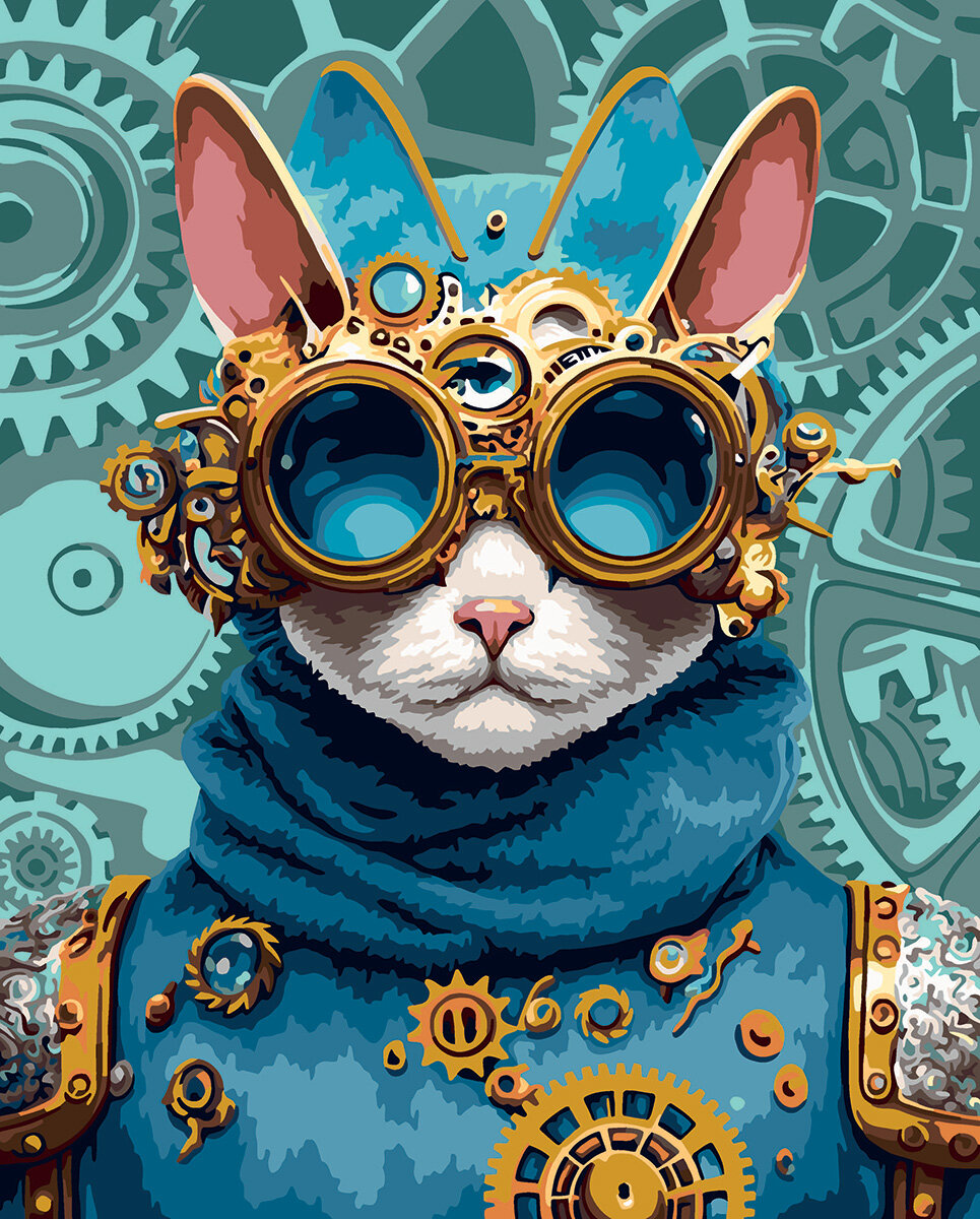 Фрея" PNB/PLPT-173 Набор для раскрашивания по номерам ( с поталью ) 50 х 40 см "Кот в стиле стимпанк