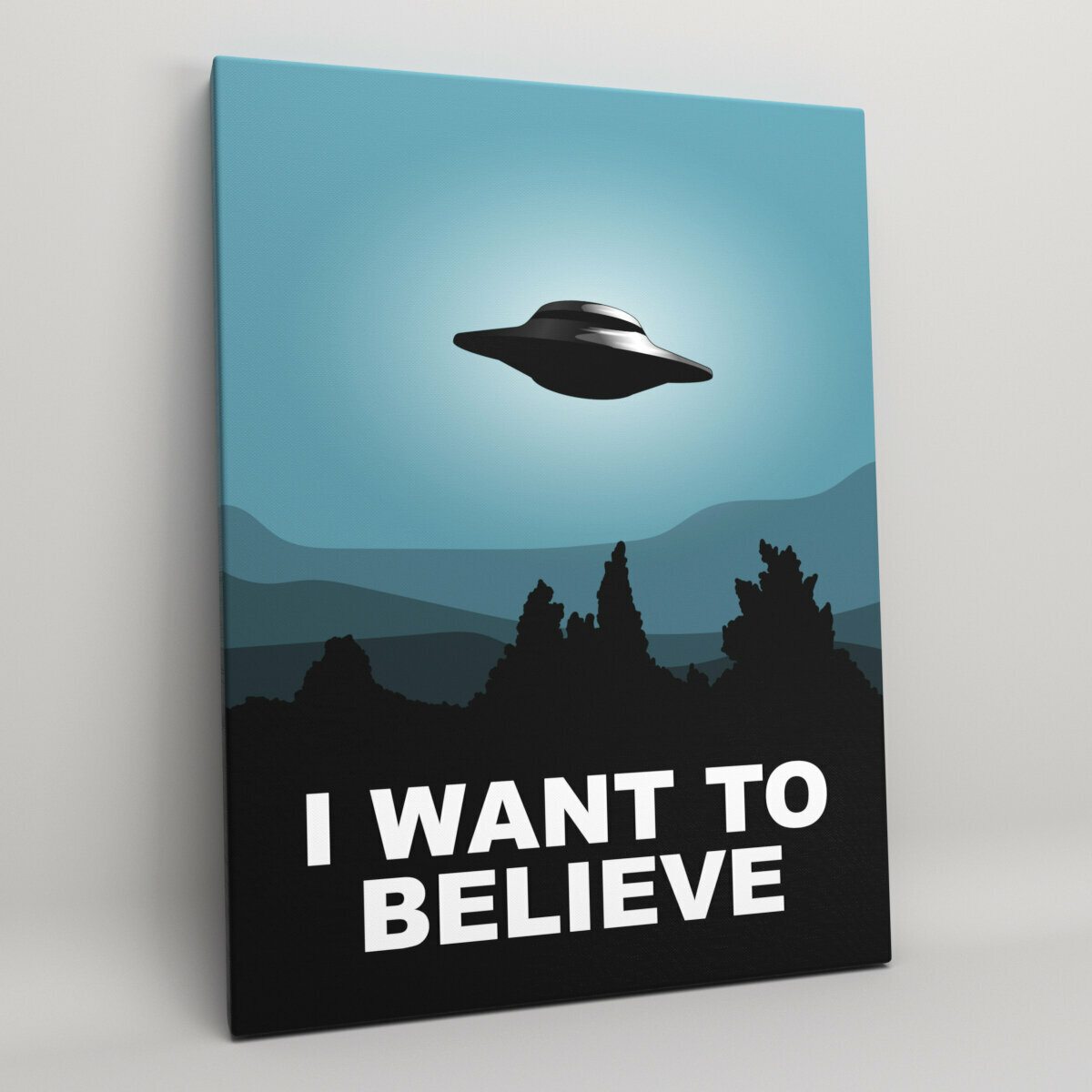 Картина на холсте (интерьерный постер) "НЛО - Я хочу верить", с деревянным подрамником, размер 30x40 см