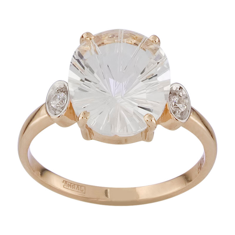 Кольцо, красное золото, 585 проба, горный хрусталь