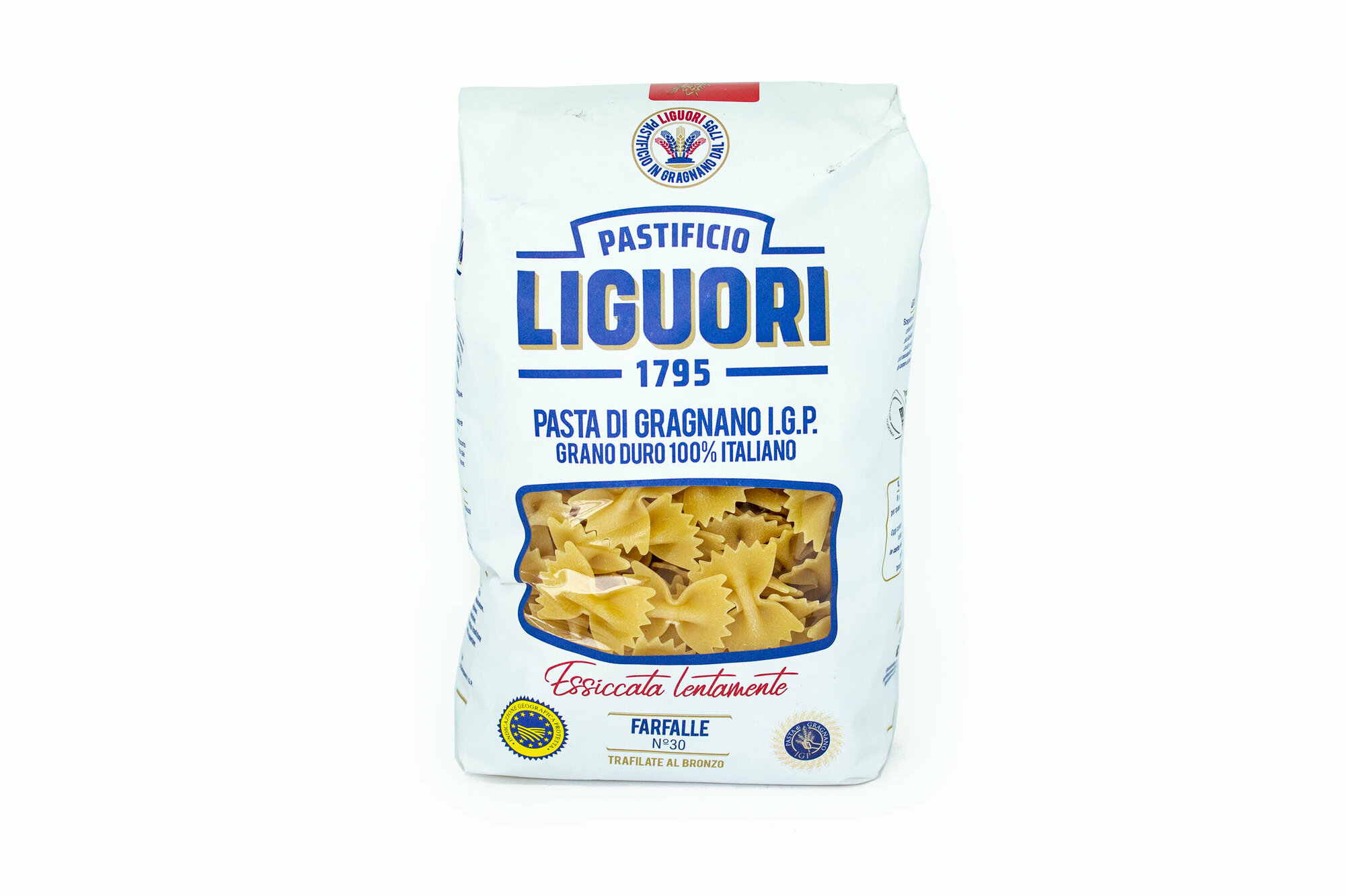 Фарфалле №30, паста из Граньяно I.G.P. из твердых сортов пшеницы, LIGUORI, 0,5 кг (бум/упак) 16 шт/кор