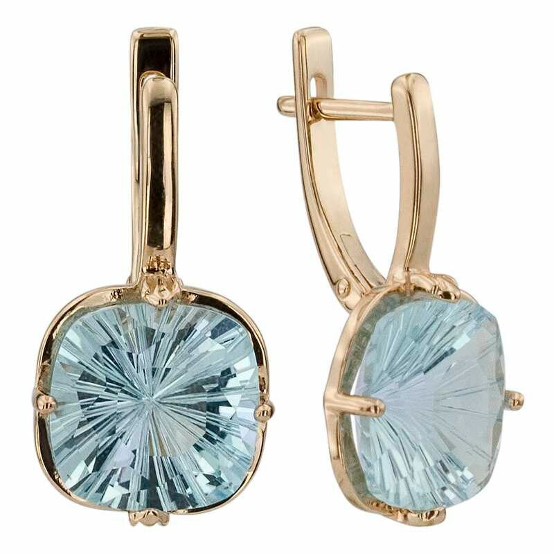 Серьги, красное золото, 585 проба, топаз