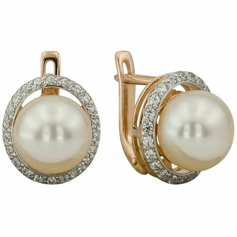 Серьги, красное золото, 585 проба, жемчуг