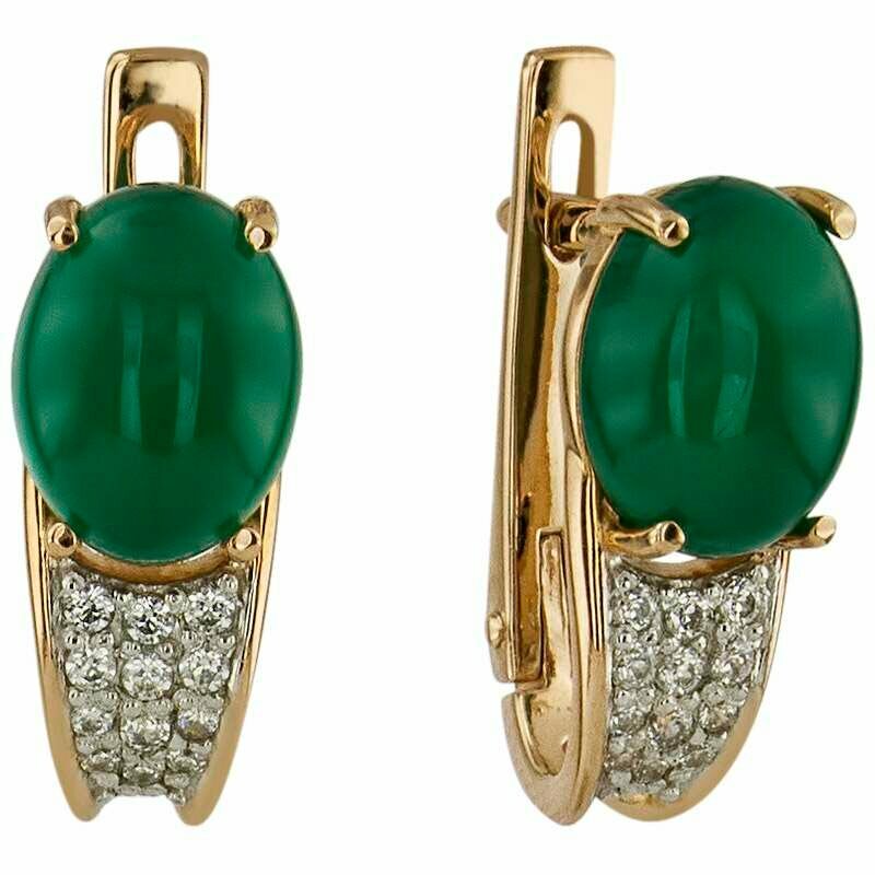 Серьги, красное золото, 585 проба, агат