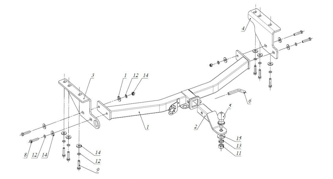 Фаркоп Бизон на Nissan Pathfinder FA 0854-E (R52, с 2014 г. в.) (паспорт и сертификат в комплекте)(без электрики)