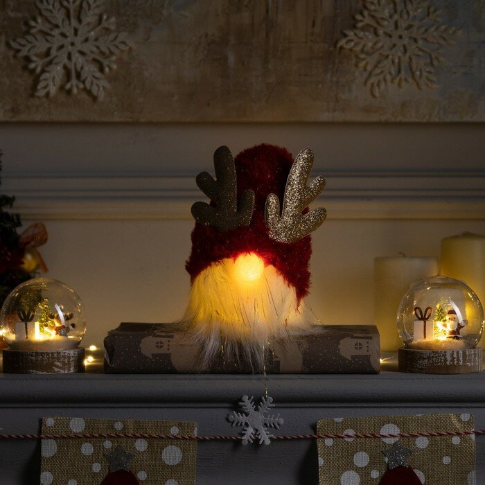 Luazon Lighting Светодиодная фигура «Гном красный» 12 × 19 × 12 см, текстиль, батарейки AG10х3 (в комплекте), свечение тёплое белое