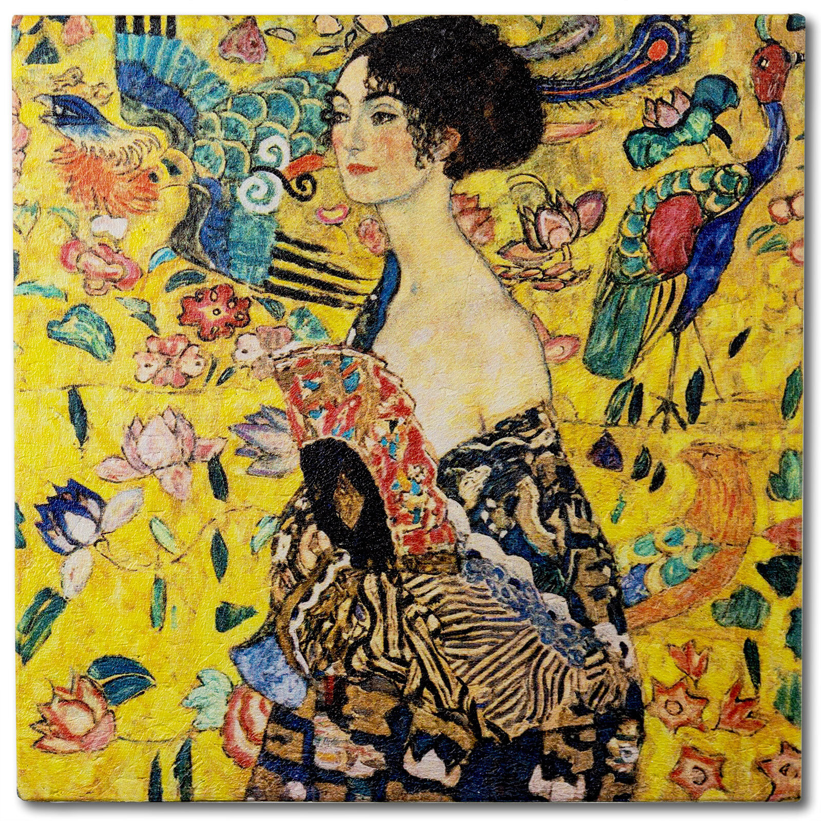 Репродукция/Картина/Густав Климт "Дама с веером"/Интерьерная фреска на доске/40х40 см