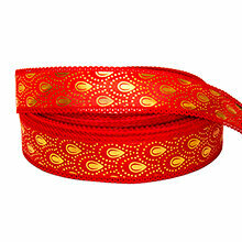 Декоративная лента красная золотые капли 23 мм 10 метров для отделки