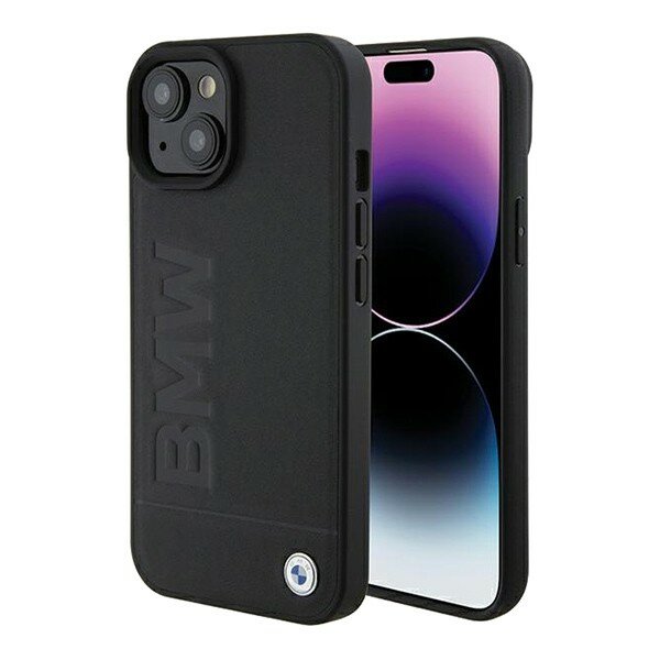 BMW кожаный чехол для iPhone 15, Signature Leather Logo imprint черный