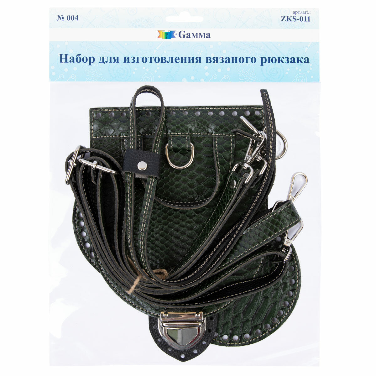 Gamma ZKS-011 Набор для вязания рюкзака из пряжи зелёного цвета №004, комплект материалов 1шт